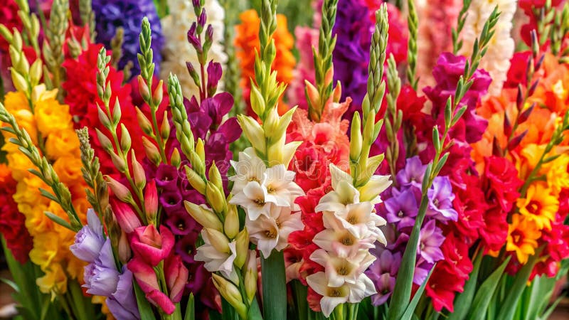 A Vibrant Display of Bouquets Featuring Elegant Gladiolus Blooms in an ...