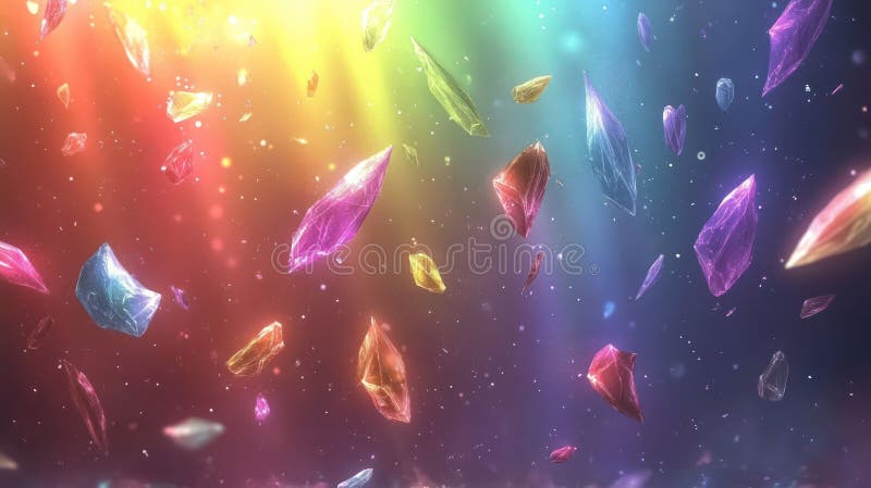 A Vibrant Display of Colorful Crystals Floating in a Radiant, Ethereal ...