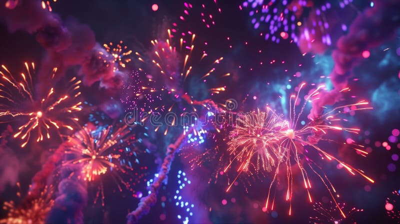 Colorful Fireworks Exploding in the Night Sky Stock Illustration ...