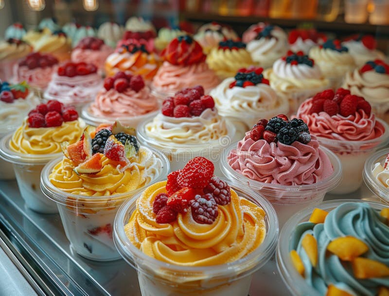Vibrant Display of Colorful Ice Cream Varieties in a Cafeteria Case ... Vibrant Display of Colorful Ice Cream Varieties in a Cafeteria Case ...