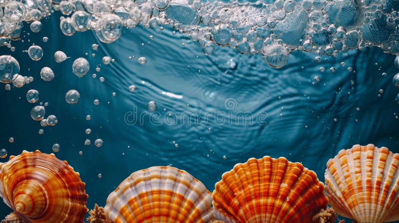 Vibrant Display of Colorful Mollusk Shells on Deep Blue Surface Amidst ...