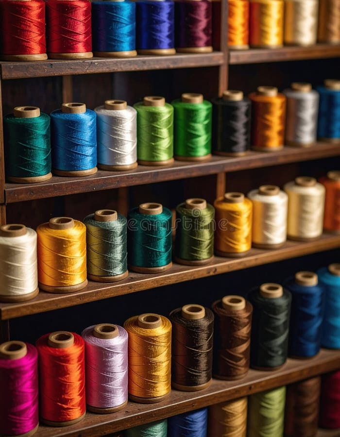Vibrant Display of Colorful Spools in Stock Photo - Image of equipment ...