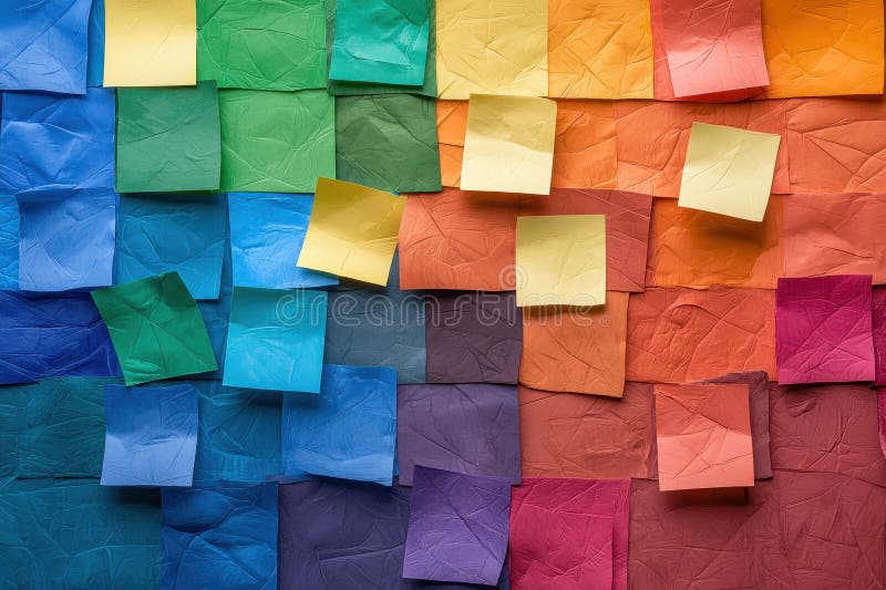 Colorful Textured Sticky Notes Arranged in a Vibrant Rainbow Pattern on ...