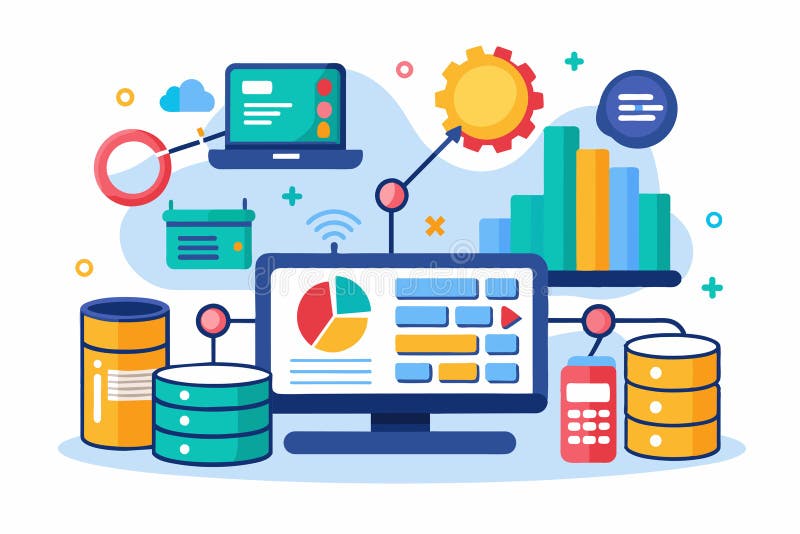 A Vibrant Display of Data Analysis Concepts Featuring Charts, Computers ...