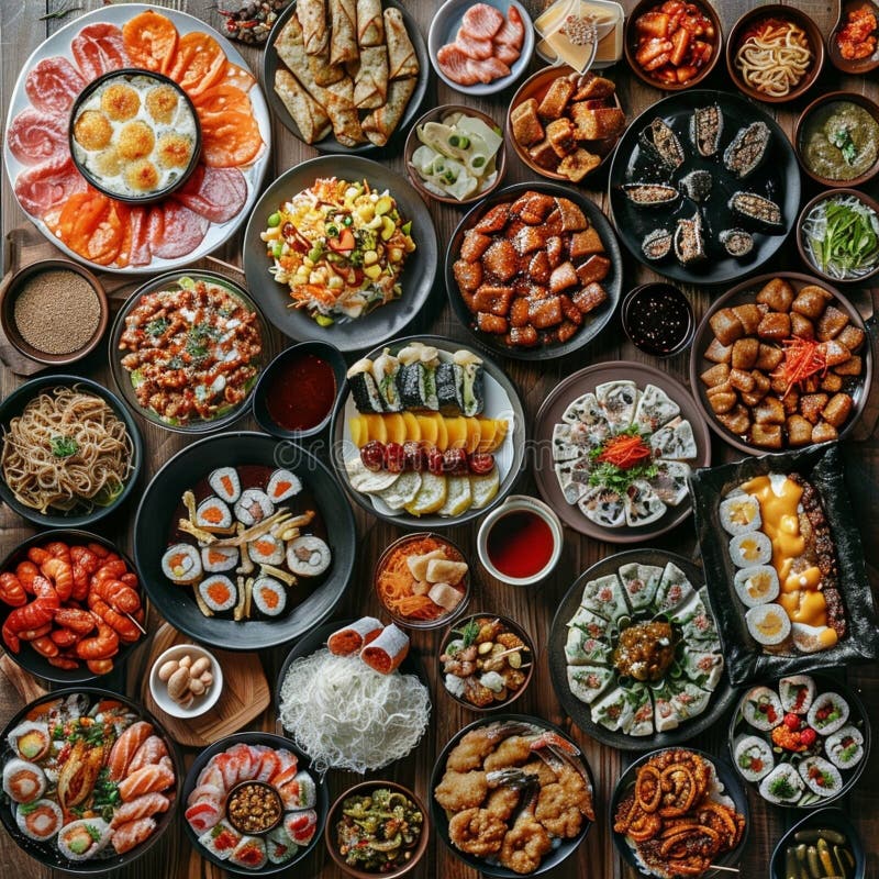 A Vibrant Display of Diverse Culinary Delights Stock Illustration ...