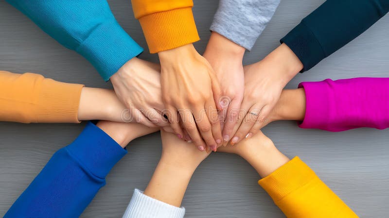 Diverse Hands Together in Teamwork and Unity Stock Illustration ...