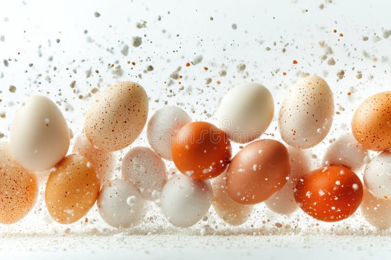 Vibrant Display of Eggs Exploding Against a White Background in a ...