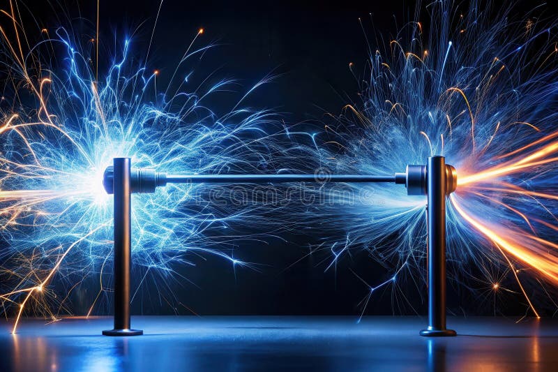 A Vibrant Display of Electrical Energy Arcing between Two Metallic ...