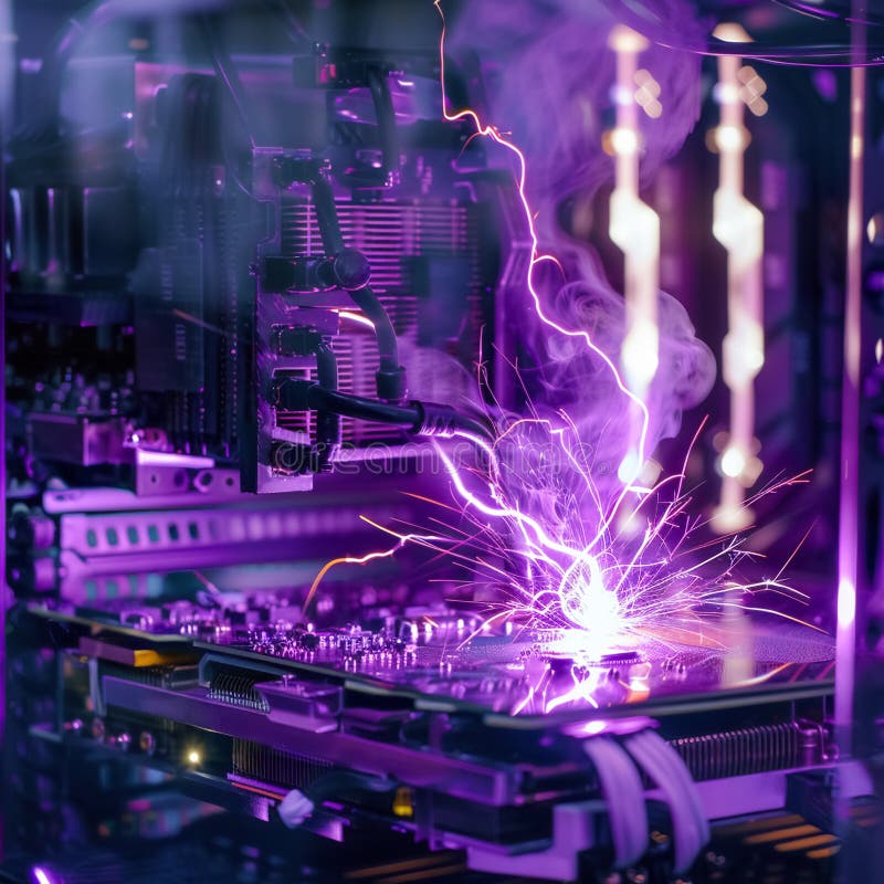 Vibrant Display of Electrical Sparks and Energy in Computer Circuit ...