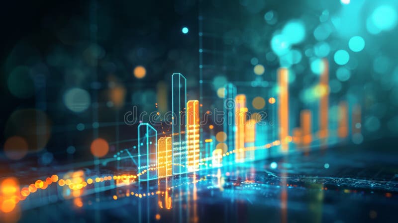 This Vibrant Display Features Stylized Bar Graphs and Glowing ...