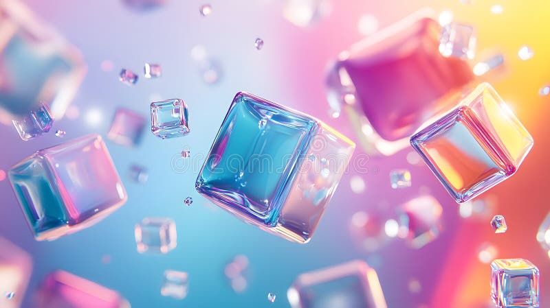 A Vibrant Display of Floating Ice Cubes with a Colorful Gradient ...