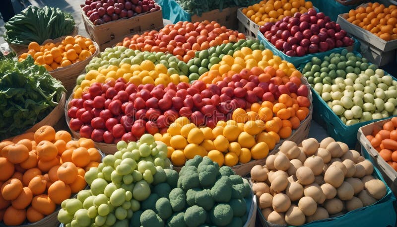 Vibrant Fruit Market Display Stock Illustration - Illustration of ...