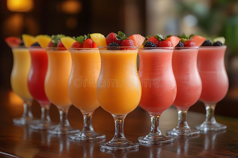 Colorful Fruit Smoothies in Elegant Glasses for Refreshing Summer Vibes ...