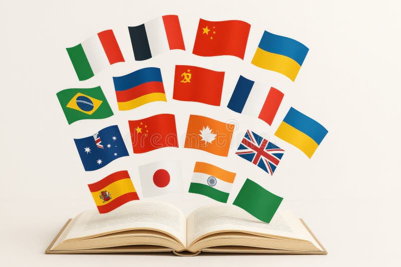 A Vibrant Display of International Flags Emanating Open Book, Global ...
