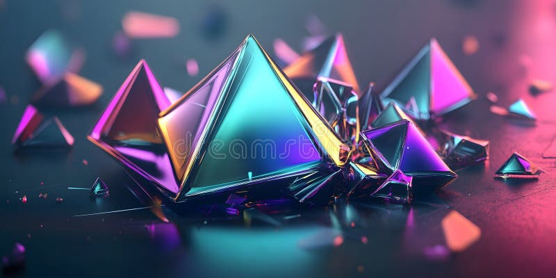A Vibrant Display of Iridescent Triangular Prisms Scattered on a ...