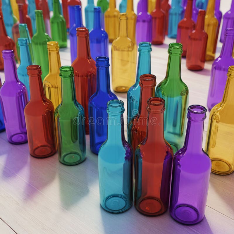 A Vibrant Display of Multi-colored Bottles Arranged on a Table Stock Illustration - Illustration ...