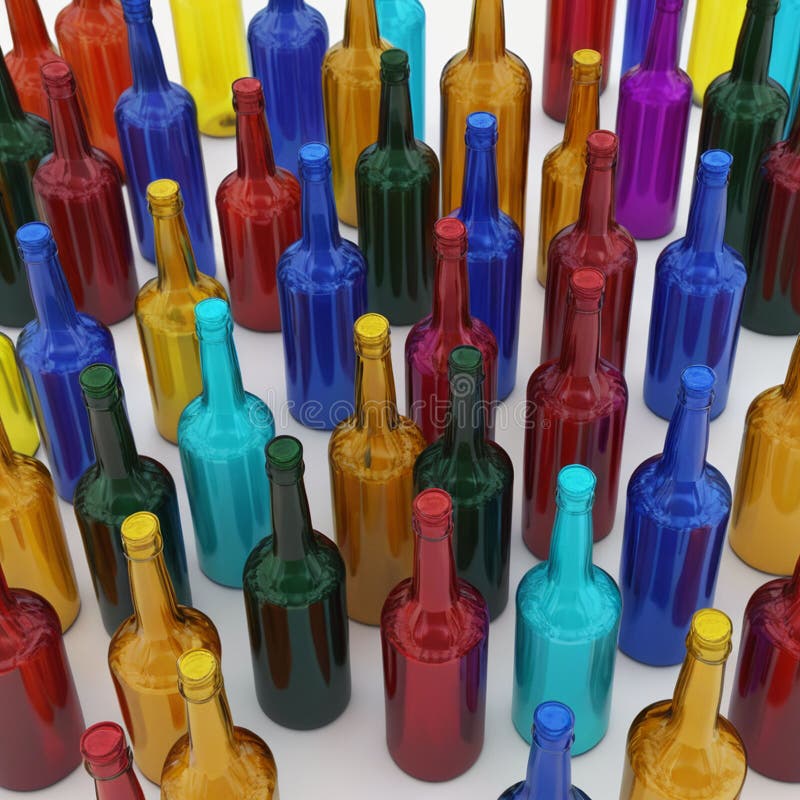A Vibrant Display of Multi-colored Bottles Arranged on a Table Stock Illustration - Illustration ...