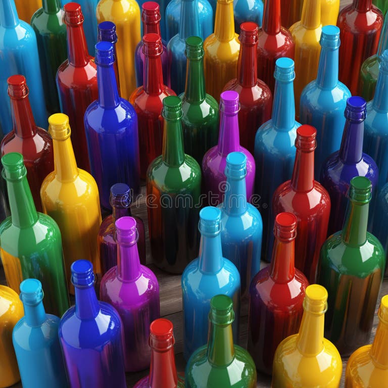 A Vibrant Display of Multi-colored Bottles Arranged on a Table Stock Illustration - Illustration ...
