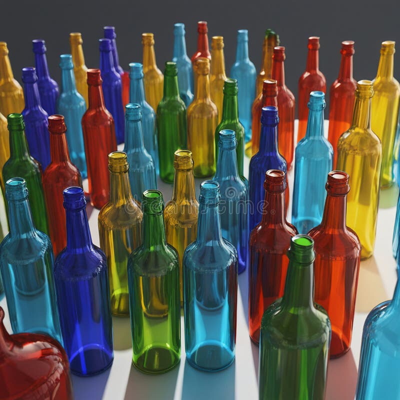 A Vibrant Display of Multi-colored Bottles Arranged on a Table Stock Illustration - Illustration ...