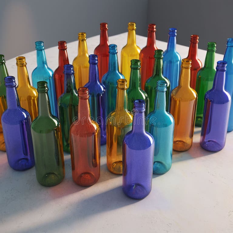 A Vibrant Display of Multi-colored Bottles Arranged on a Table Stock Illustration - Illustration ...