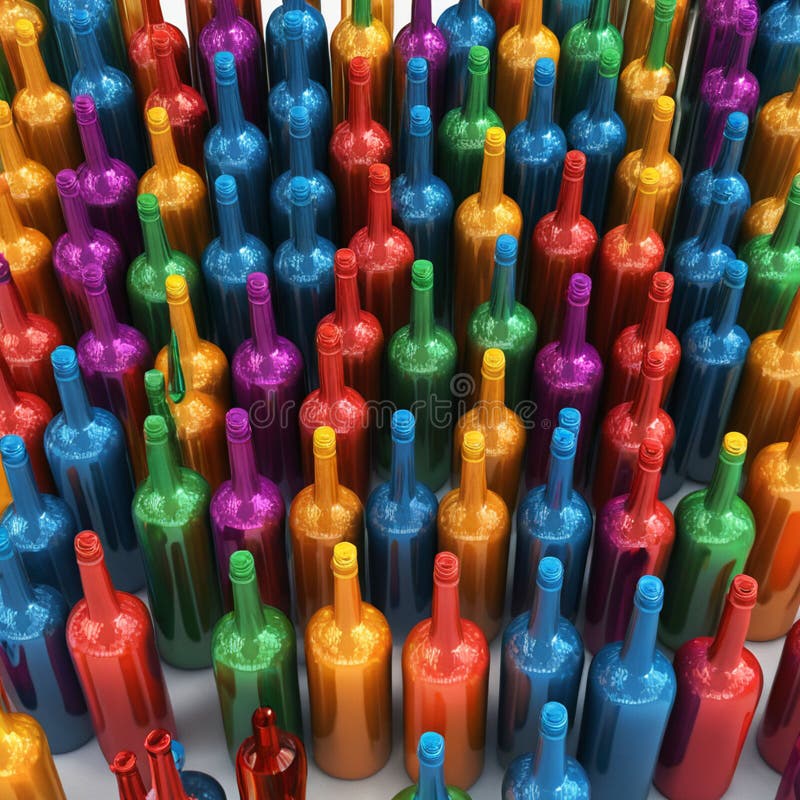 A Vibrant Display of Multi-colored Bottles Arranged on a Table Stock Illustration - Illustration ...