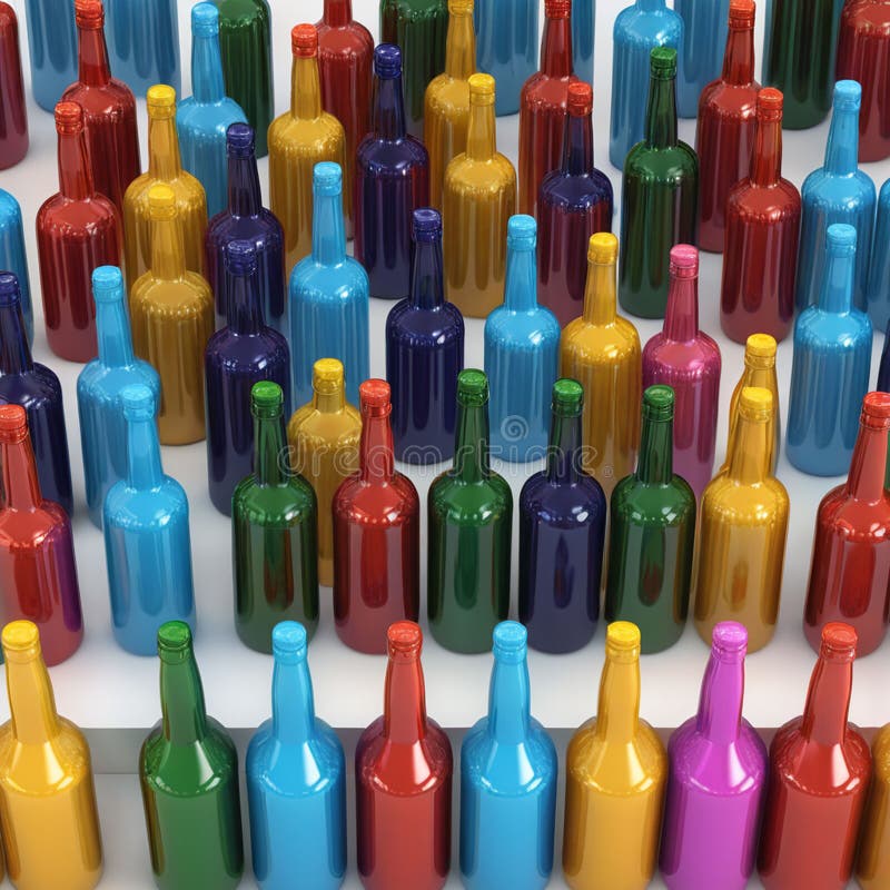 A Vibrant Display of Multi-colored Bottles Arranged on a Table Stock Illustration - Illustration ...