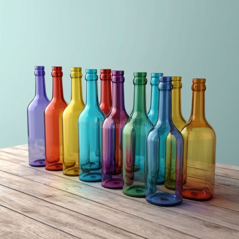 A Vibrant Display of Multi-colored Bottles Arranged on a Table Stock Illustration - Illustration ...