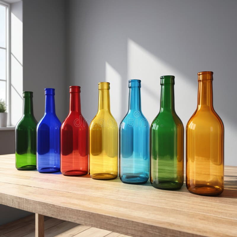 A Vibrant Display of Multi-colored Bottles Arranged on a Table Stock Illustration - Illustration ...