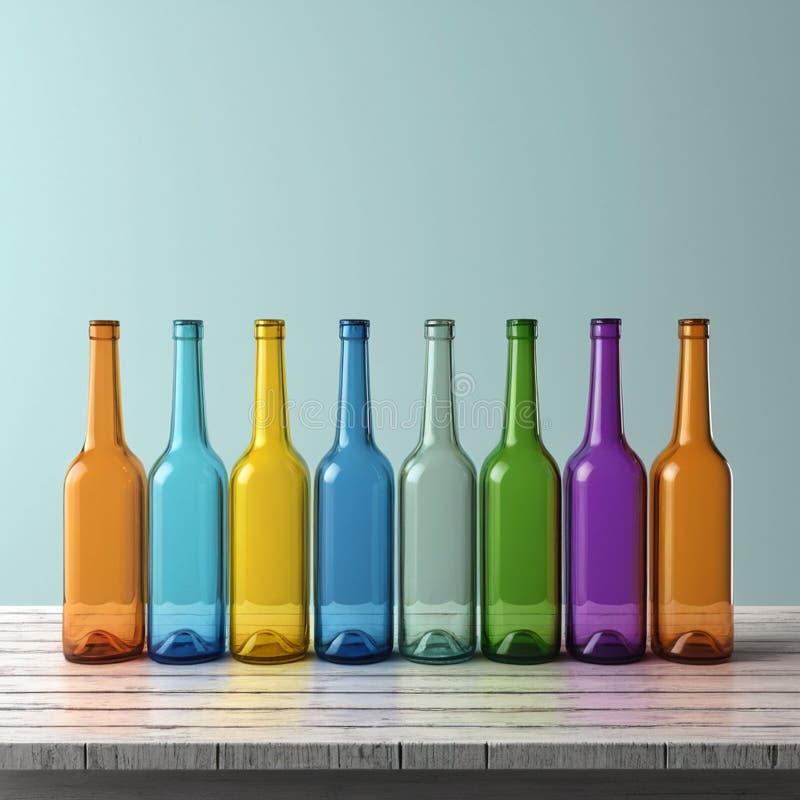 A Vibrant Display of Multi-colored Bottles Arranged on a Table Stock Illustration - Illustration ...