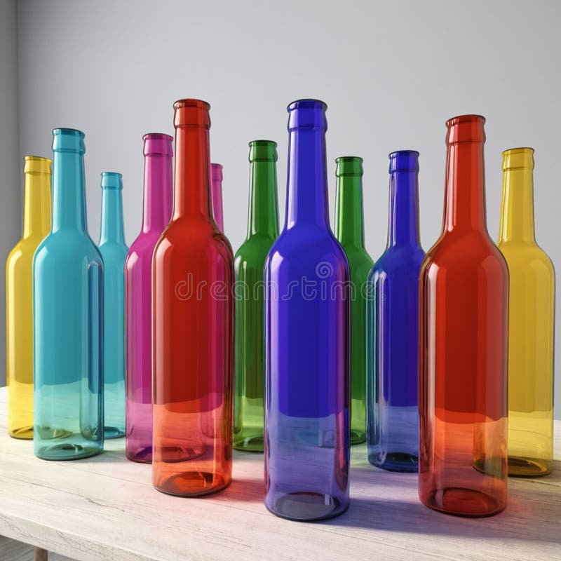 A Vibrant Display of Multi-colored Bottles Arranged on a Table Stock Illustration - Illustration ...