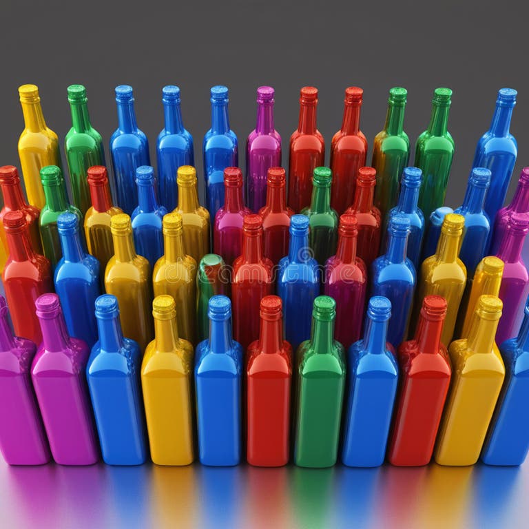 A Vibrant Display of Multi-colored Bottles Arranged on a Table Stock Illustration - Illustration ...