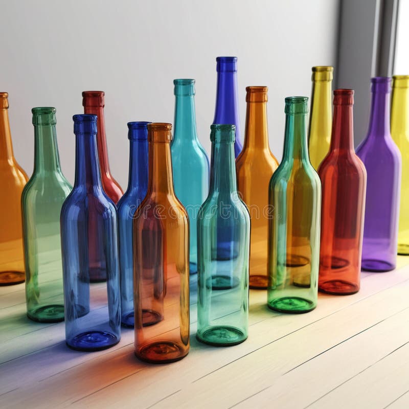 A Vibrant Display of Multi-colored Bottles Arranged on a Table Stock Illustration - Illustration ...