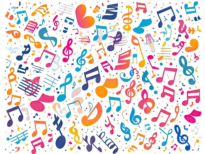 A Vibrant Display of Musical Notes and Symbols on White Background ...