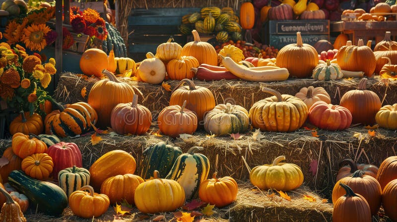 Vibrant Display of Pumpkin, Butternut Squash, Different Colors and ...