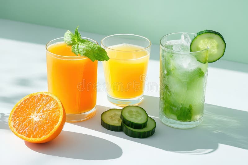 A Vibrant Display of Refreshing Beverages, Including Orange Juice and ...