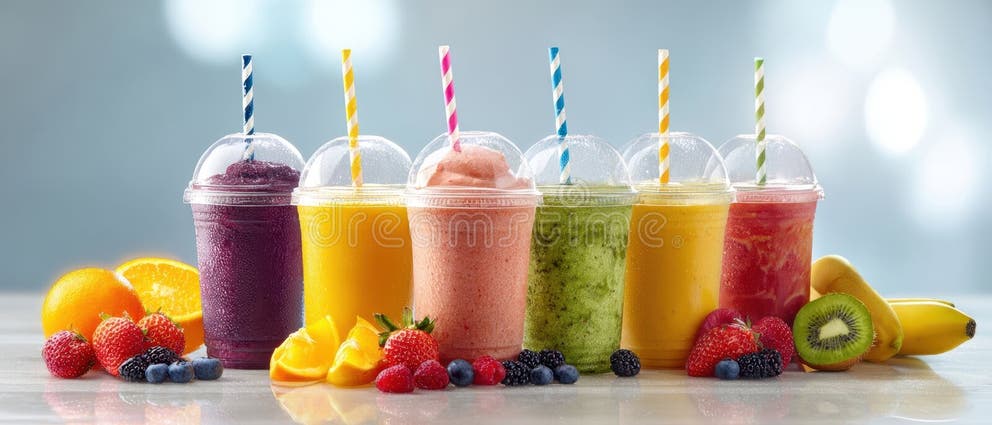 The Vibrant Display of Refreshing Fruit Smoothies in Assorted Flavors ...