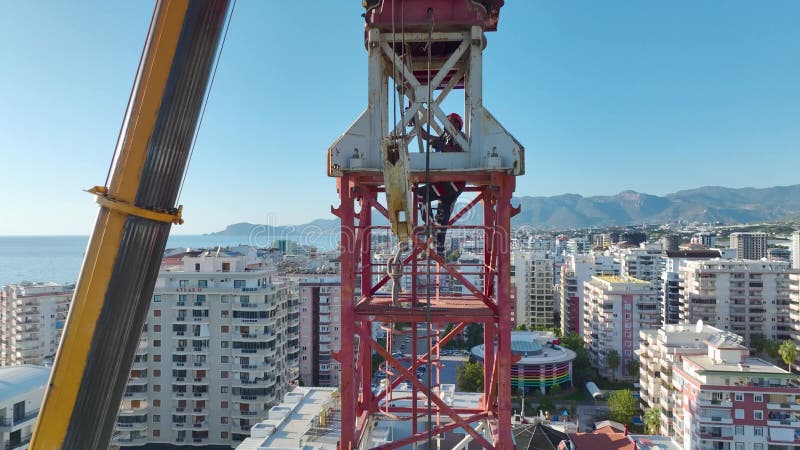 Aerial View: Professional Operator Climbs Ladders Like a Pro and ...
