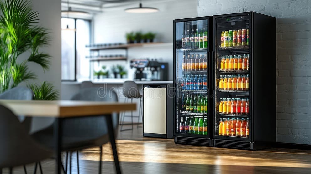 Refreshing Beverage Display in Modern Cafeteria Vibrant Soft Drinks ...