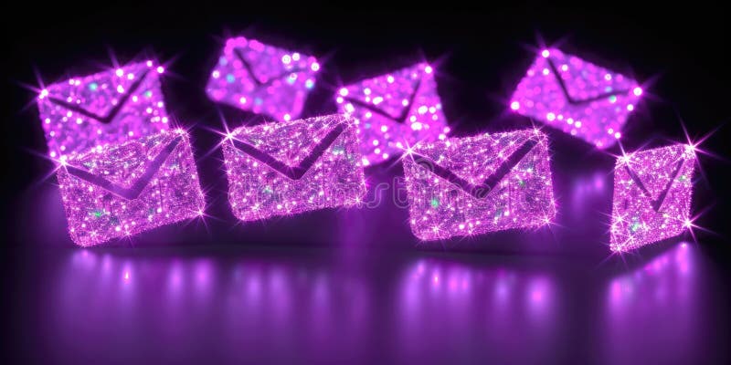 Colorful Sparkling Email Icons Glowing in a Dark Background ...