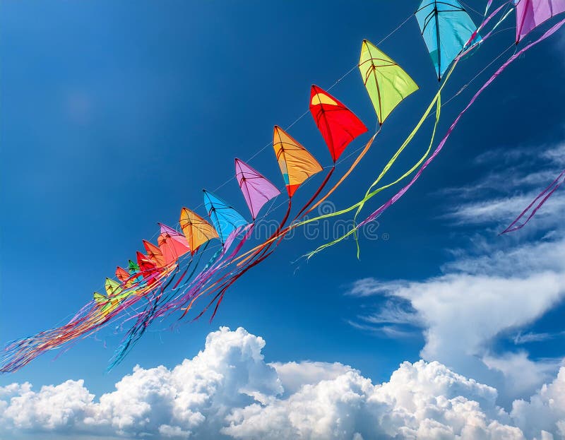 A Vibrant Display of Spring Kites Flying Against a Backdrop of Fluffy ...