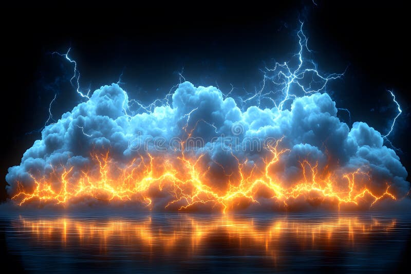 Dramatic Thunderstorm Over Water with Vibrant Lightning and Illuminated ...