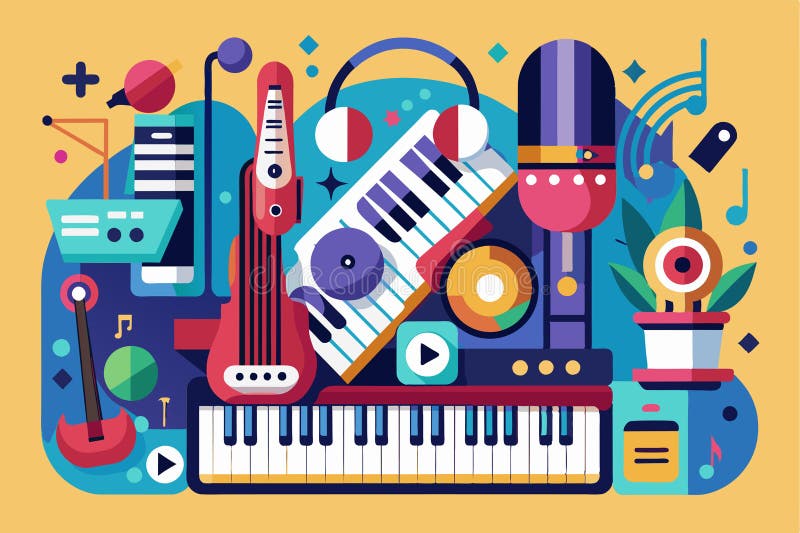 A Vibrant Display of Various Musical Instruments and Elements ...