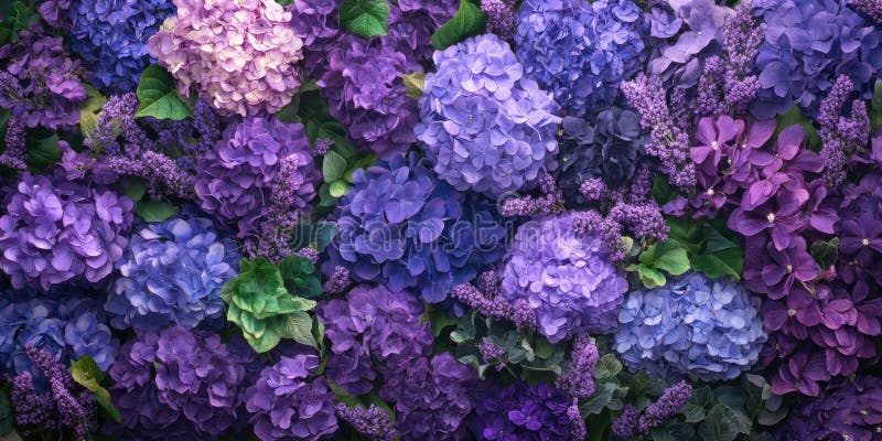 A Vibrant Display of Various Purple Hydrangeas in Full Bloom Stock ...