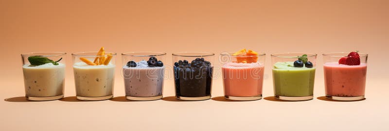 Colorful Assortment of Smoothies Arranged Neatly on a Pastel Background ...