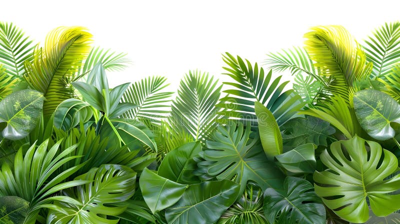 A Vibrant Display of Various Tropical Green Leaves Creating a Dense ...