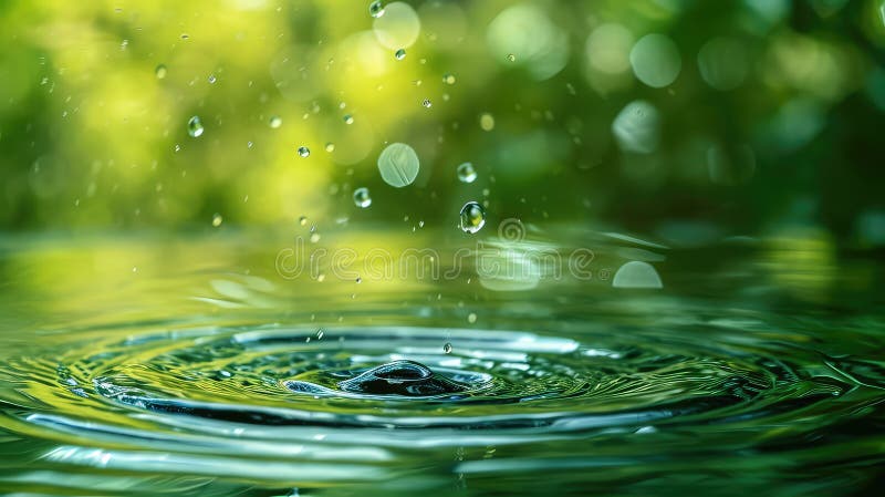 Vibrant Display of Water Drops and Waves with a Refreshing Green ...