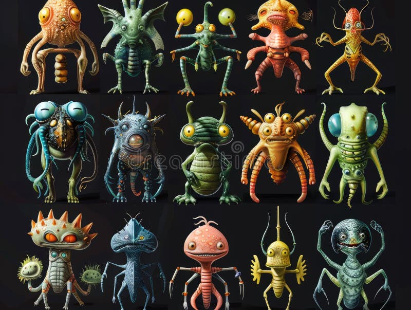 Vibrant and Diverse Cartoon Aliens with Colorful Designs Stock ...