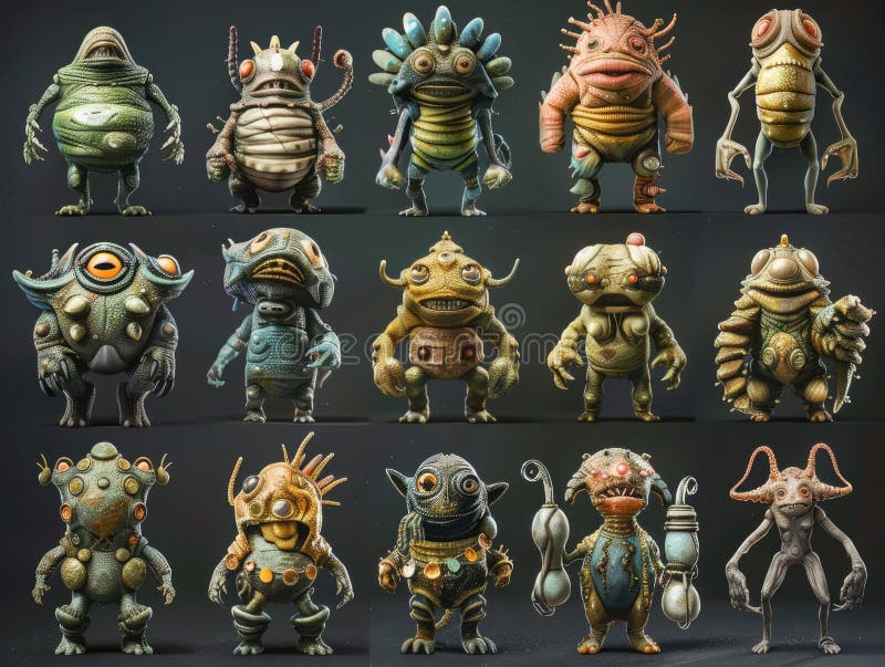 Vibrant and Diverse Cartoon Aliens with Colorful Designs Stock ...