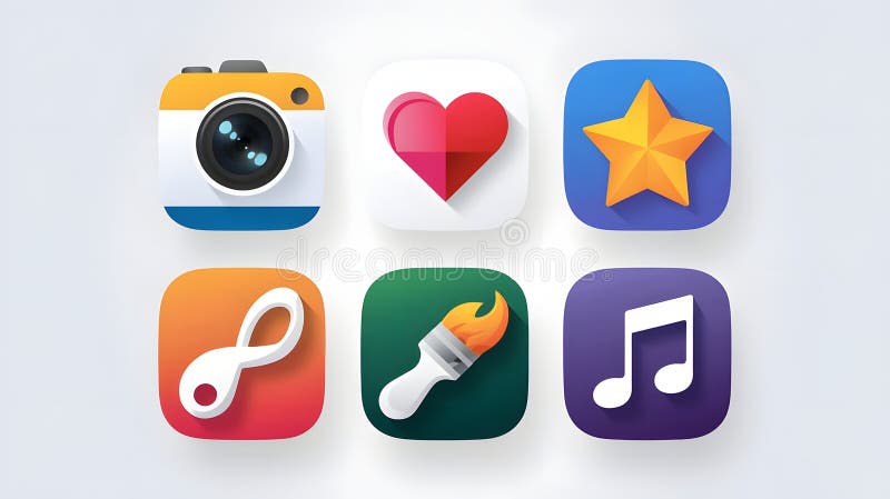 Colorful App Icons Representing Various Digital Activities Stock ...