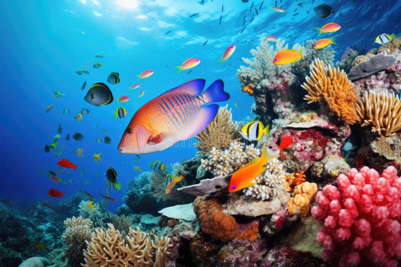 A Vibrant and Diverse Coral Reef Teeming with a Multitude of Fish., a ...